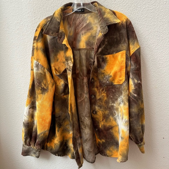 SHEIN | Jackets & Coats | Shein Yellow Green Tie Dye Bleach Corduroy ...